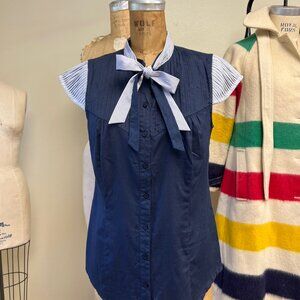 French Chic | Tops | Nwt 200s Deadstock Demure Neck Tie Pleated Cap ...